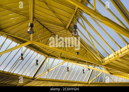 Industrial factory ceiling with roof beam and lights Stock Photo - Alamy