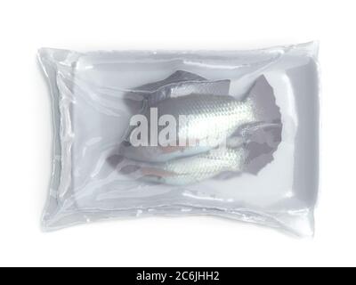 set of vacuum packed fish 3d render on white no shadow Stock Photo - Alamy