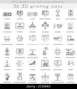 3d modeling vector line icons set. 3D, Modelling, Modeling, Designs ...