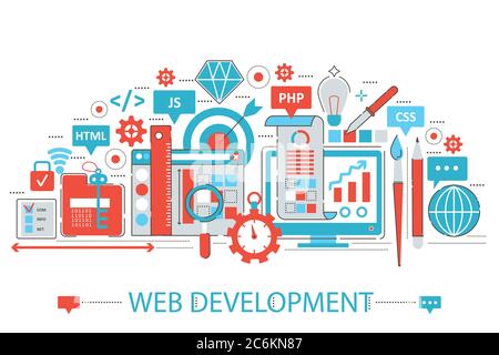 Web poster set with seo and website development symbols isolated vector ...