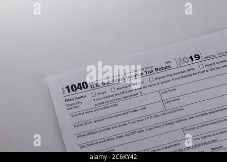 heading of a blank us federal income tax return form 1040 for 2019 ...