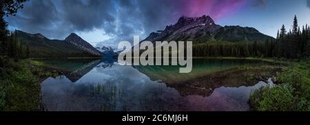 Panoramic View of Beautiful Marvel Lake surrounded by Canadian Rocky ...