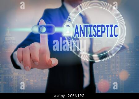 Conceptual hand writing showing Antiseptic. Concept meaning ...