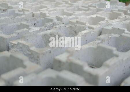 rectangular concrete nano eco block brick. wall bearing structure system Stock Photo - Alamy