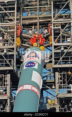 The Boeing Delta II rocket carrying the 2001 Mars Odyssey spacecraft ...