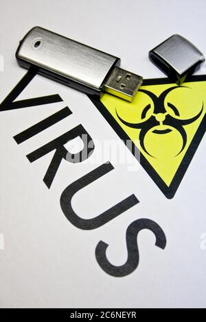 USB stick with virus sign and warning text Stock Photo - Alamy