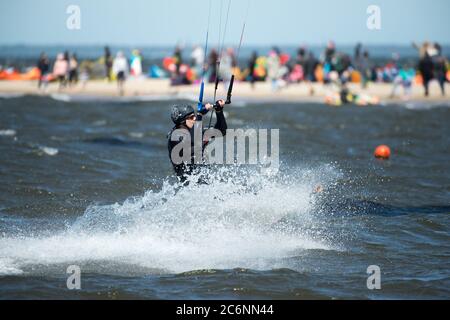 Kitesurfing on Zatoka Pucka (Bay of Puck) in Rewa, Poland May 31th 2020 ...