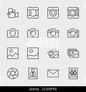 Cameras photo Line Icons. Symbols Portraits and Family Photos. Editable ...