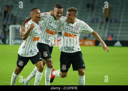 Corinthian players celebreate first goal at Exploria Stadium in Orlando ...
