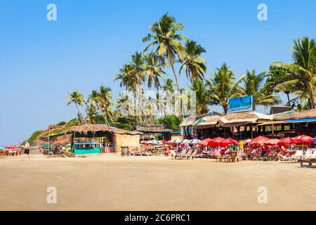 GOA, INDIA - DECEMBER 05, 2016: Sunbeds on the Vagator or Ozran beach ...
