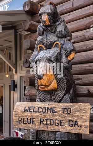 Carved wooden bears welcome visitors to Blue Ridge, Georgia on Main ...