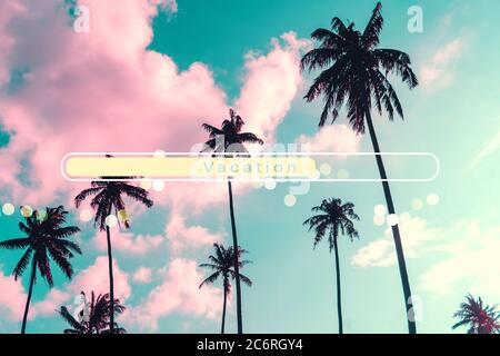 Weekend vacation loading qoute on nature sunset Tropical palm travel ...