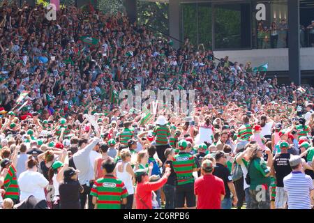 South Sydney Rabbitohs fans celebrate the NRL grand final victory with ...