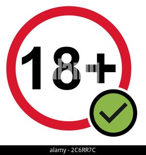 18 restriction flat sign isolated on white background. Age limit symbol ...