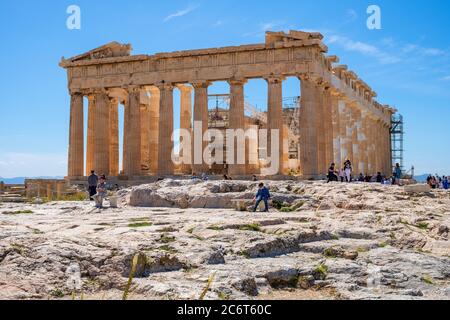 A view of the Greek temple the Parthenon atop the Acropolis in central ...
