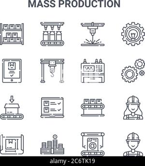 mass production line icons. linear set. quality vector line set such as ...