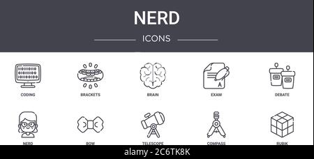 nerd concept line icons set. contains icons usable for web, logo, ui/ux ...