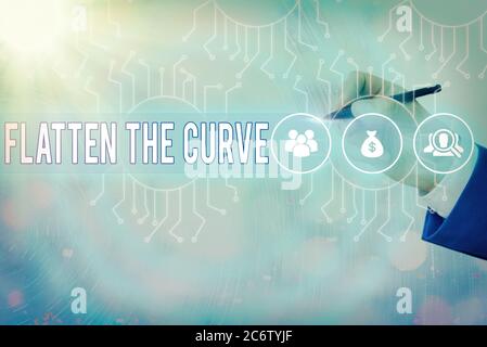 Conceptual hand writing showing Flatten The Curve. Concept meaning ...