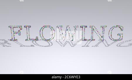 Colorful 3D writting of FLOW text with small objects over a white ...