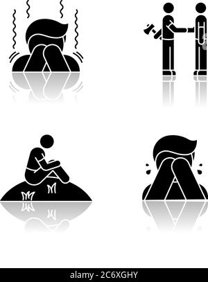 Self pity icon. Sad mental state, melancholy, depression. Linear black ...
