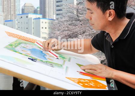 Landscape architect design backyard pool for villa Stock Photo - Alamy