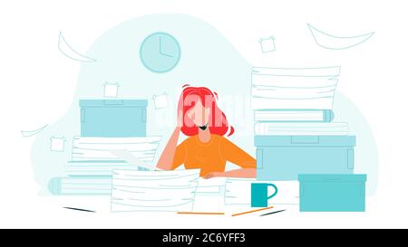 Woman Employee Clutter Office Workplace Vector Illustration Stock ...
