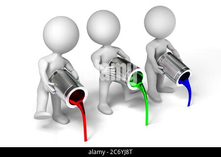 RGB colors - red, green, blue, cartoon characters - 3D illustration ...