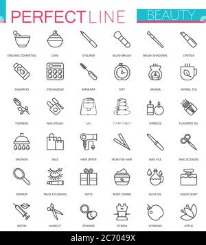 Hair salon icons set outline vector. Body treatment. Woman face vector ...