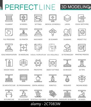 3d modeling vector line icons set. 3D, Modelling, Modeling, Designs, Rendering, Animation ...