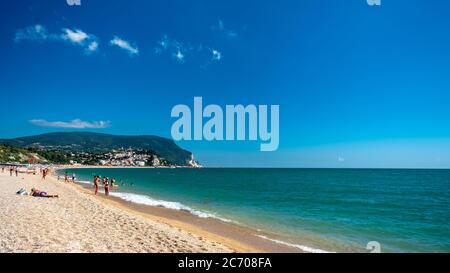 The bay of Portonovo with the Conero mount in the background in a ...