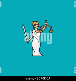 Lady Justice or Themis Femida, blindfolded with beam balance and sword ...