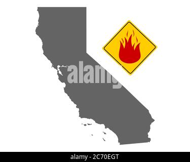 Map of California and pin with fire warning Stock Photo - Alamy