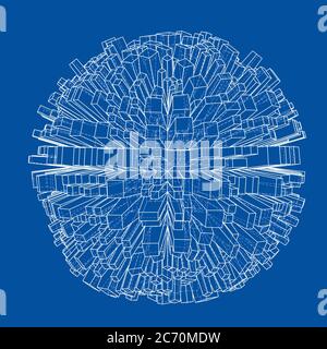 Abstract 3d Sphere with City, Blueprint Style Stock Photo - Alamy