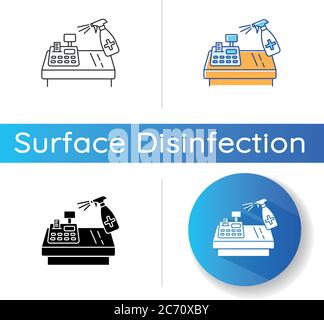 Shop disinfection black glyph icon. Cleaning service. Worker in ...