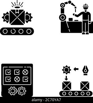 Continuous flow black glyph icon. Mass production model silhouette ...