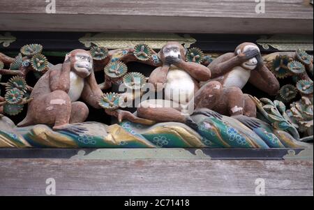 three monkeys of Toshogu Shrine Nikko Japan Stock Photo - Alamy