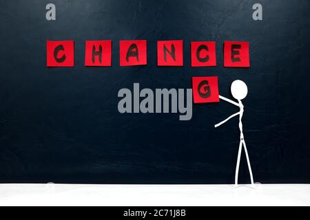 Human stick figure changing the word chance to change. Career growth ...