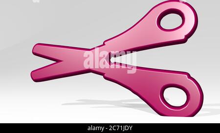 SCISSOR from a perspective with the shadow. A thick sculpture made of ...