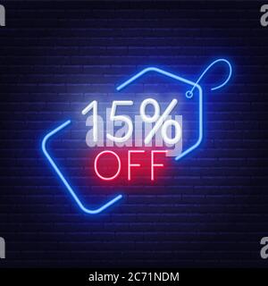 15 percent discount neon sign on brick wall background. Vector ...