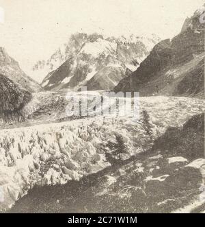 Mountain landscape with the glacier Mer de Glace, sea of ice, in the ...