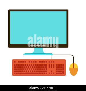 Desktop computer with monitor, mouse and keyboard isolated on white ...