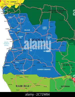Highly detailed vector map of Namibia with administrative regions, main ...