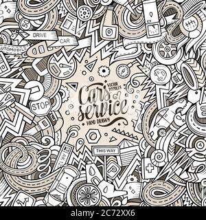 Cartoon cute doodles Vehicle frame. Border with cars symbols and items ...