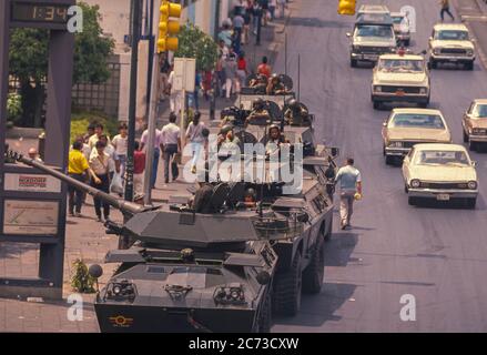 CARACAS, VENEZUELA, MARCH1989 - Soldiers in armored vehicles on street ...