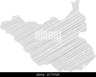 South Sudan - solid black outline border map of country area. Simple ...
