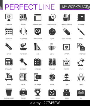Designer workspace icons set, outline style Stock Vector Image & Art ...