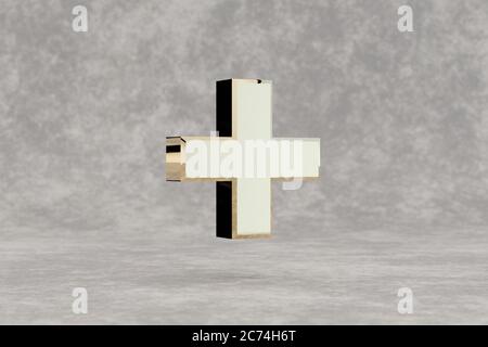 Glossy gold Plus symbol on white background. 3d illustration with ...