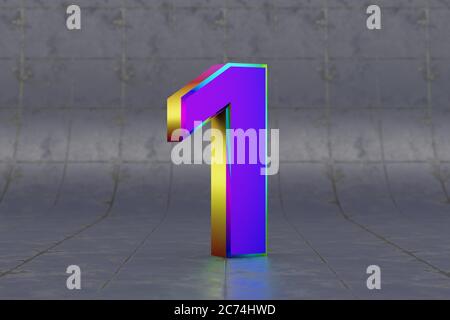 Multicolor 3d number 9. Glossy iridescent number on tile background ...