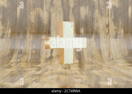 Glossy gold Plus symbol on white background. 3d illustration with ...