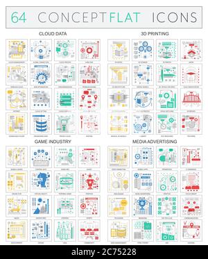 Cloud database flat color icons in round outlines on white background ...